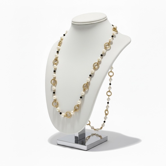 Talbots | Jewelry | Talbots Pearl Gold And Black Necklace 8 Inches ...